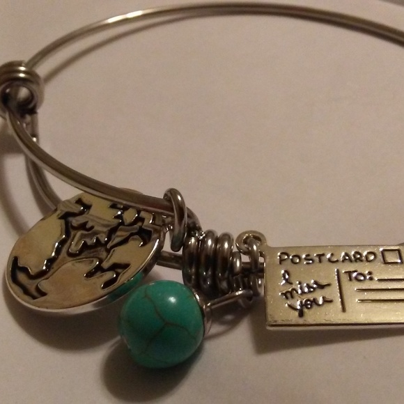 Jewelry | I Miss You Post Card Bangle Bracelet With Charms | Poshmark